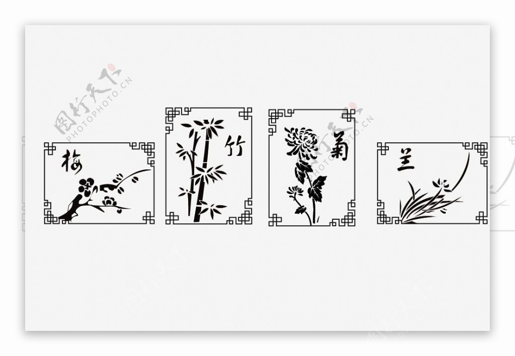 梅兰竹菊矢量素材梅图片素材-编号12089951-图行天下