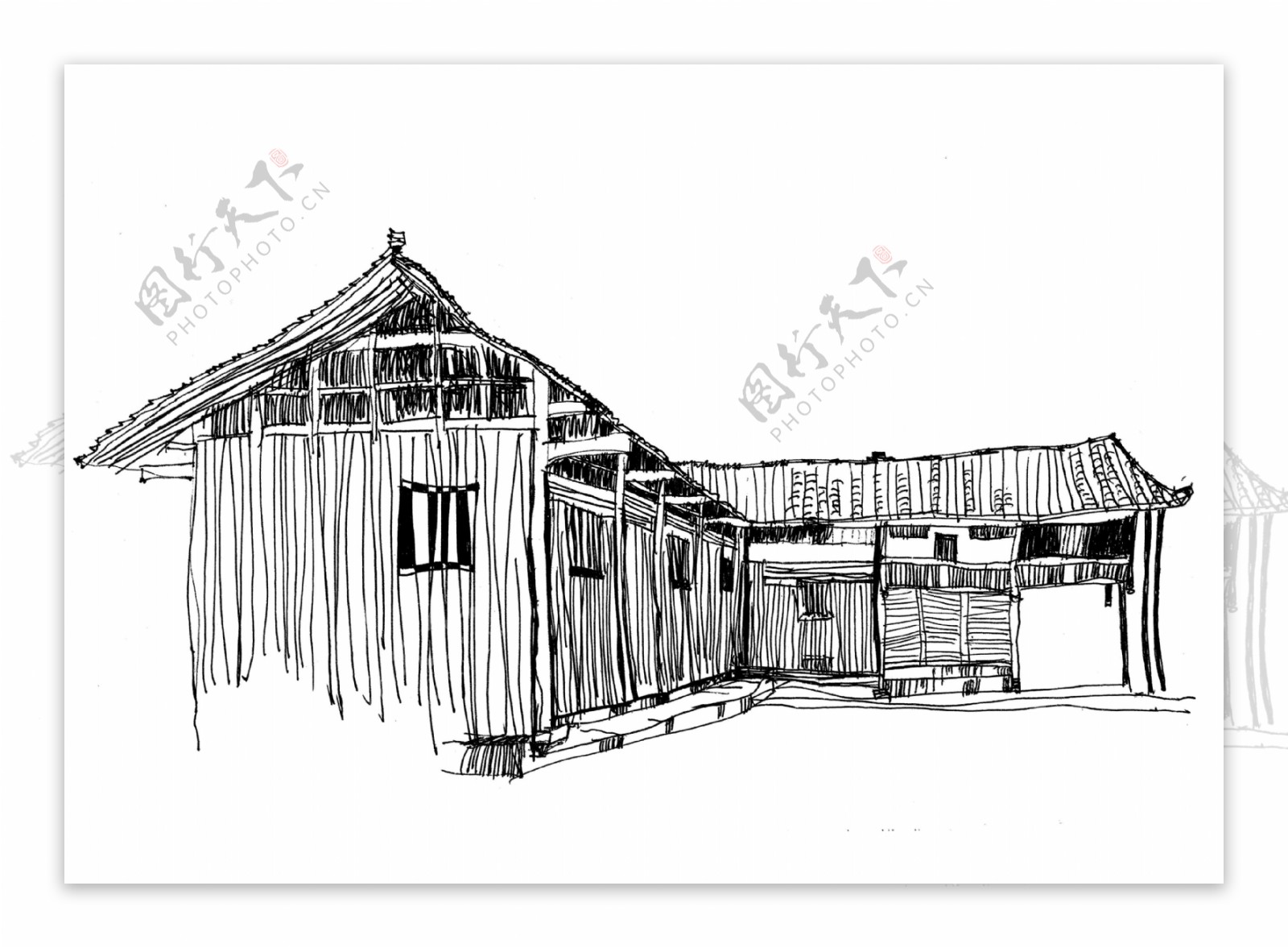 湘西民居速写图片素材-编号12667201-图行天下