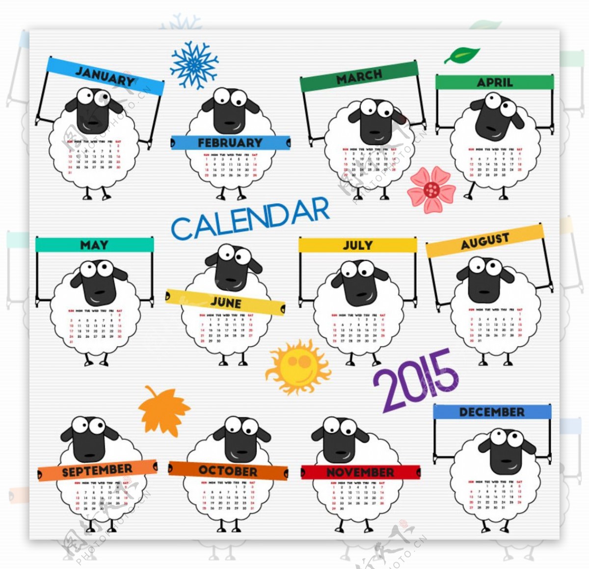 2015卡通黑脸绵羊年历图片素材-编号23400421-图行天下