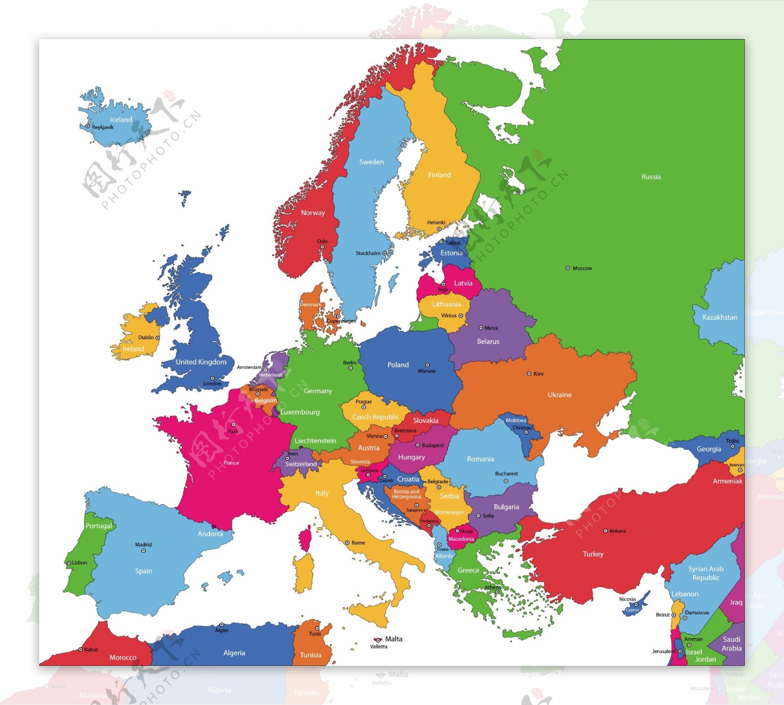 欧洲地区国家地图版块图片素材-编号27390991-图行天下