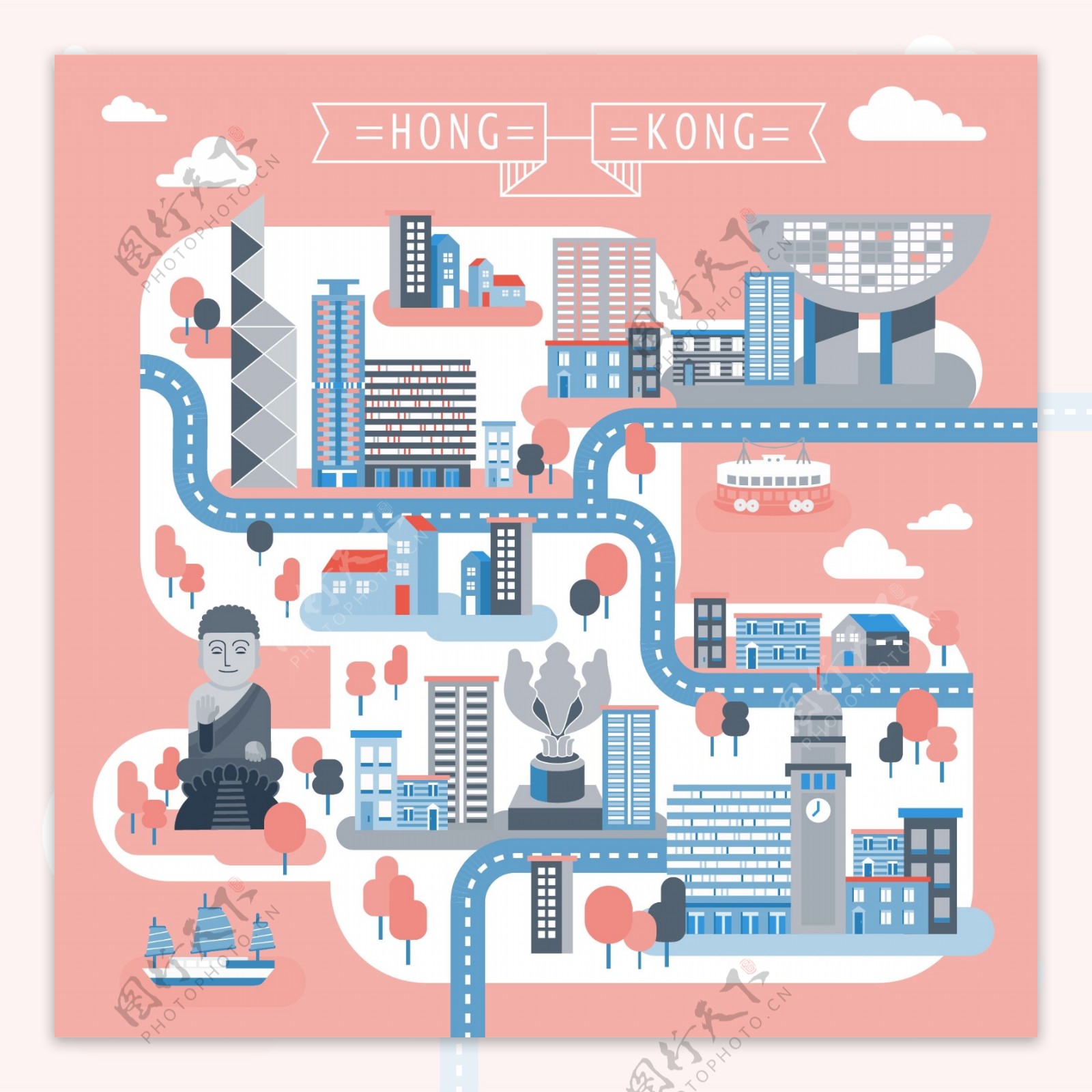 卡通立体香港建筑地图图片素材-编号29206611-图行天下