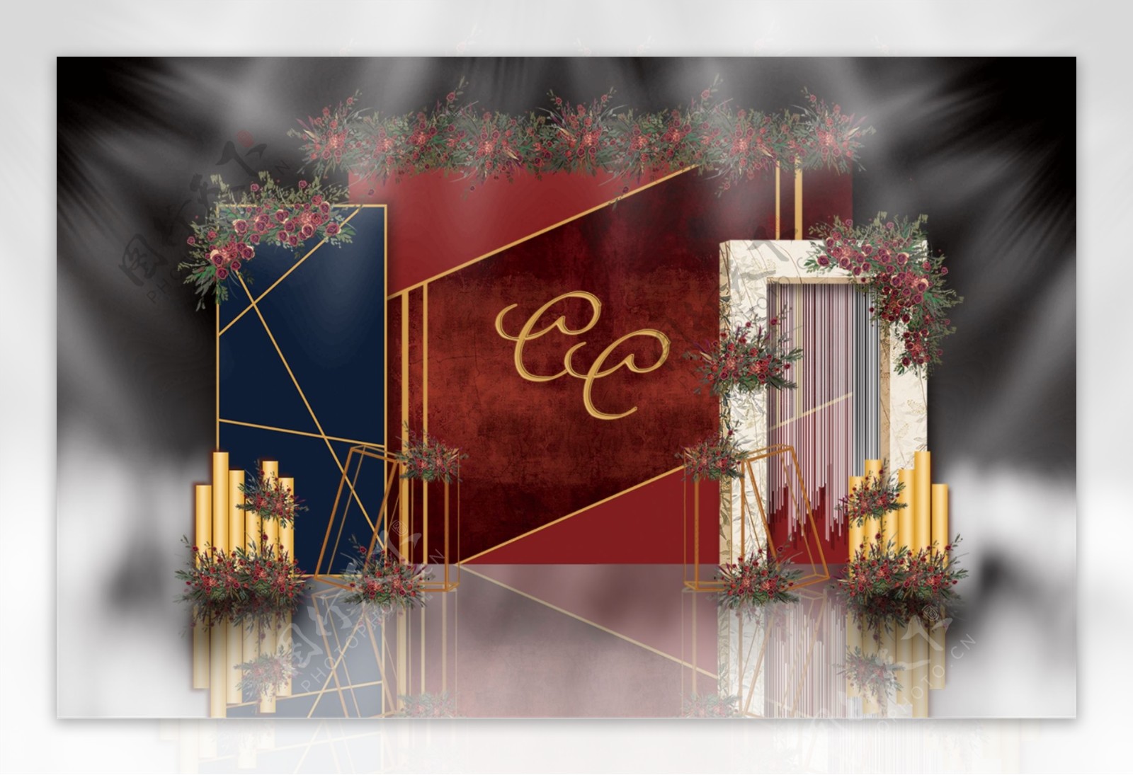 红色系新中式婚礼效果图片素材-编号32345471-图行天下